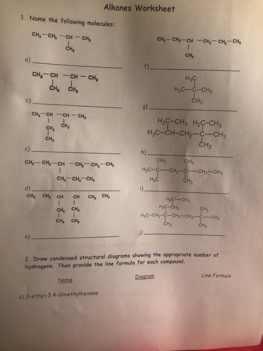 Solved Alkanes Worksheet 1. Name the following molecules CH | Chegg.com