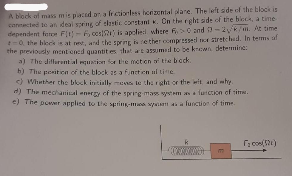 Solved A block of mass m is placed on a frictionless | Chegg.com