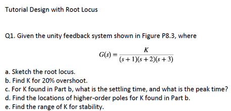 Solved Tutorial Design with Root Locus Q1. Given the unity | Chegg.com