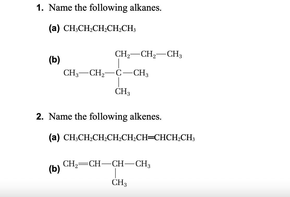 Solved 2. Name the following alkenes. (a) | Chegg.com