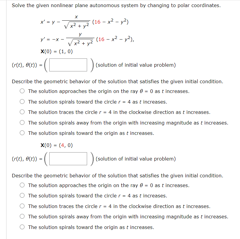 Solved Solve the given nonlinear plane autonomous system by | Chegg.com