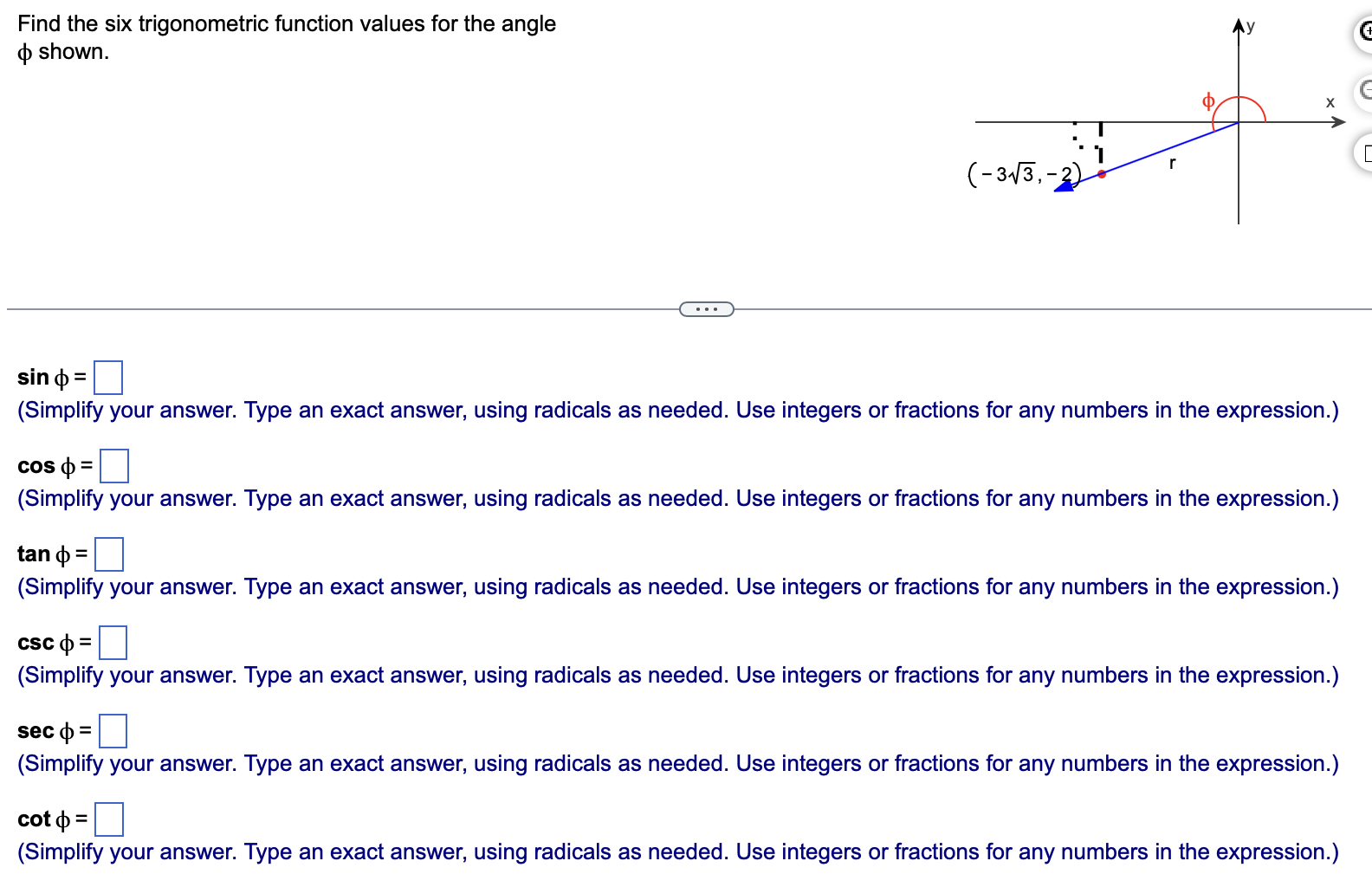 Solved Find the six trigonometric function values for the | Chegg.com
