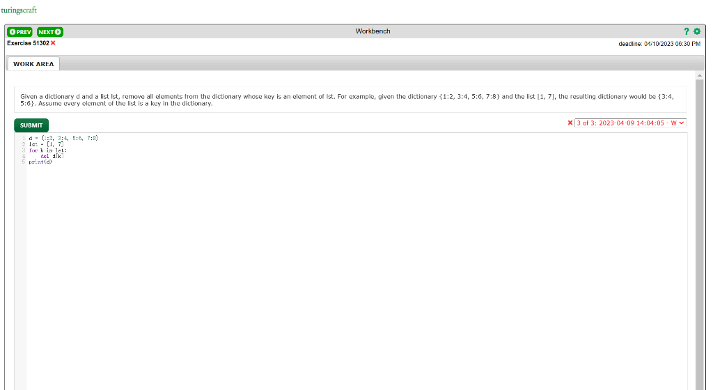 Solved turingscraft (9) PREV NEXT O Workbench Exercise | Chegg.com
