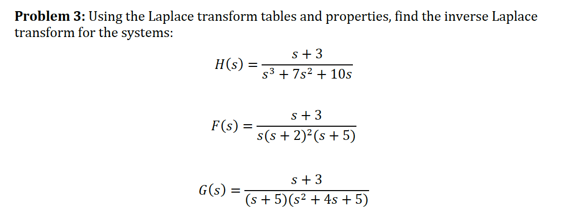 Solved Problem 3: Using the Laplace transform tables and | Chegg.com