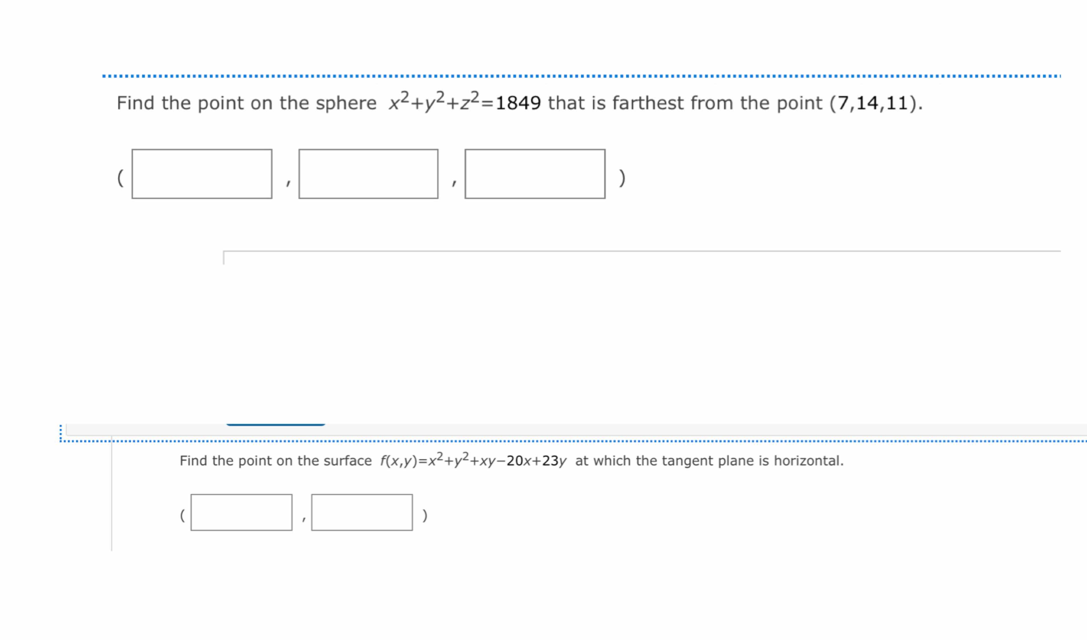 Solved Find the point on the surface f(x,y)=x2+y2+xy-20x+23y | Chegg.com