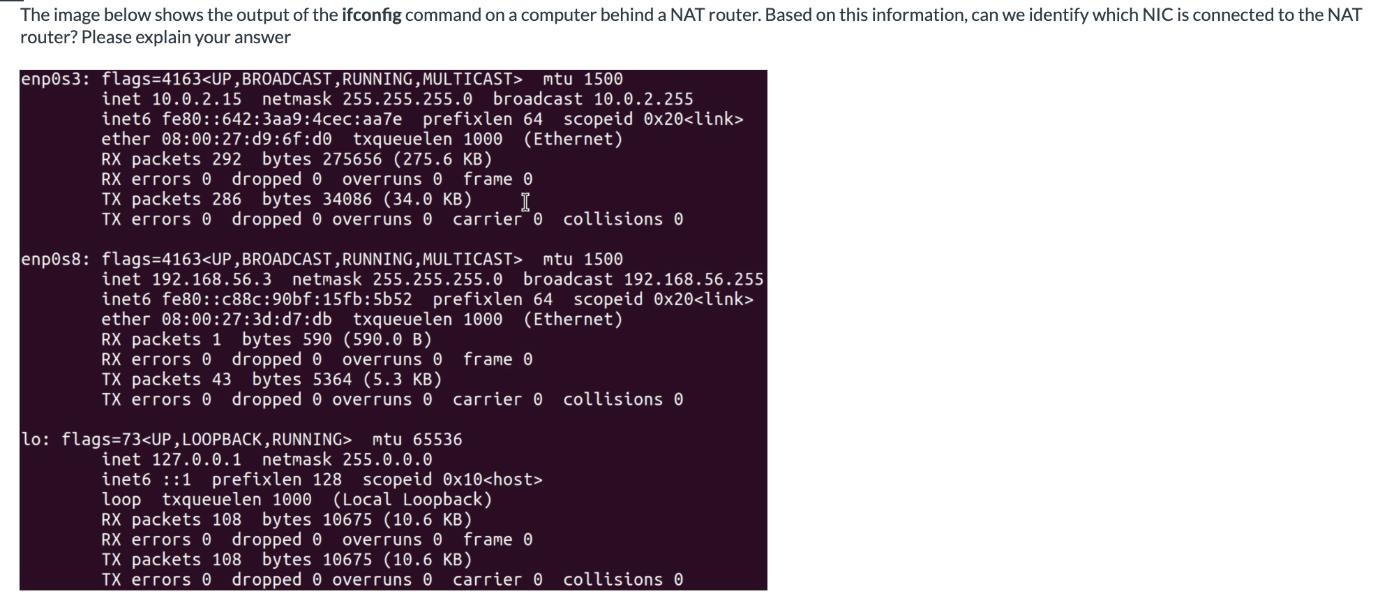 The Image Below Shows The Output Of The Ifconfig 