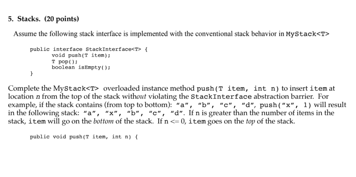 5. Stacks. (20 points) Assume the following stack | Chegg.com