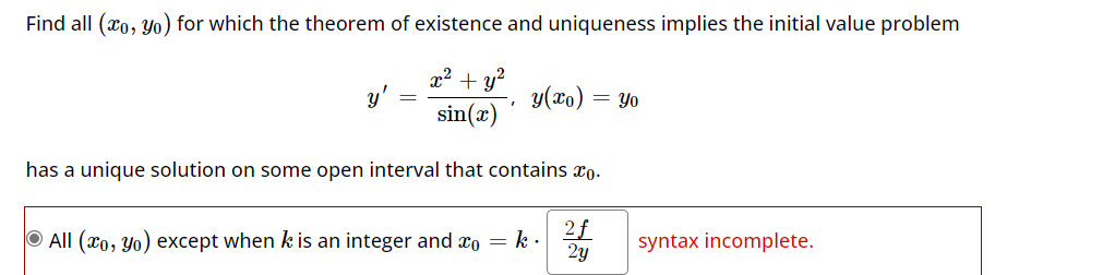 Solved Find all (x0,y0) for which the theorem of existence | Chegg.com