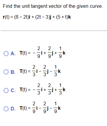 Solved Find the unit tangent vector of the given curve. | Chegg.com