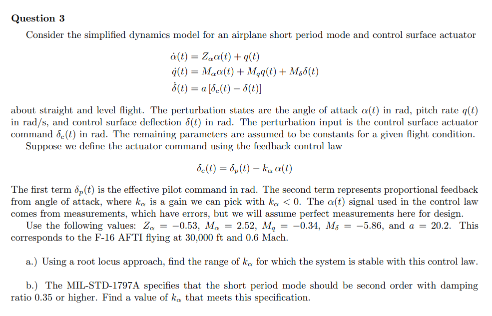 Solved Question 3 Consider the simplified dynamics model for | Chegg.com