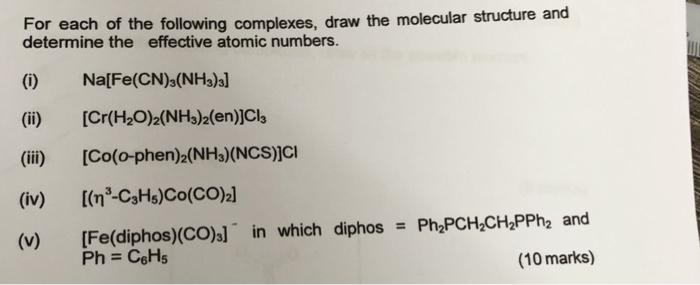 Solved For each of the following complexes, draw the | Chegg.com