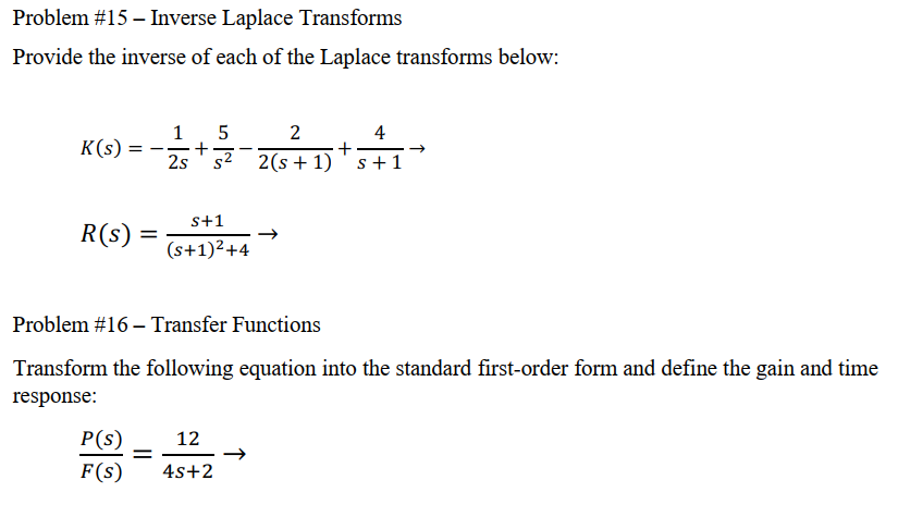 Solved Problem #15 - Inverse Laplace Transforms Provide the | Chegg.com