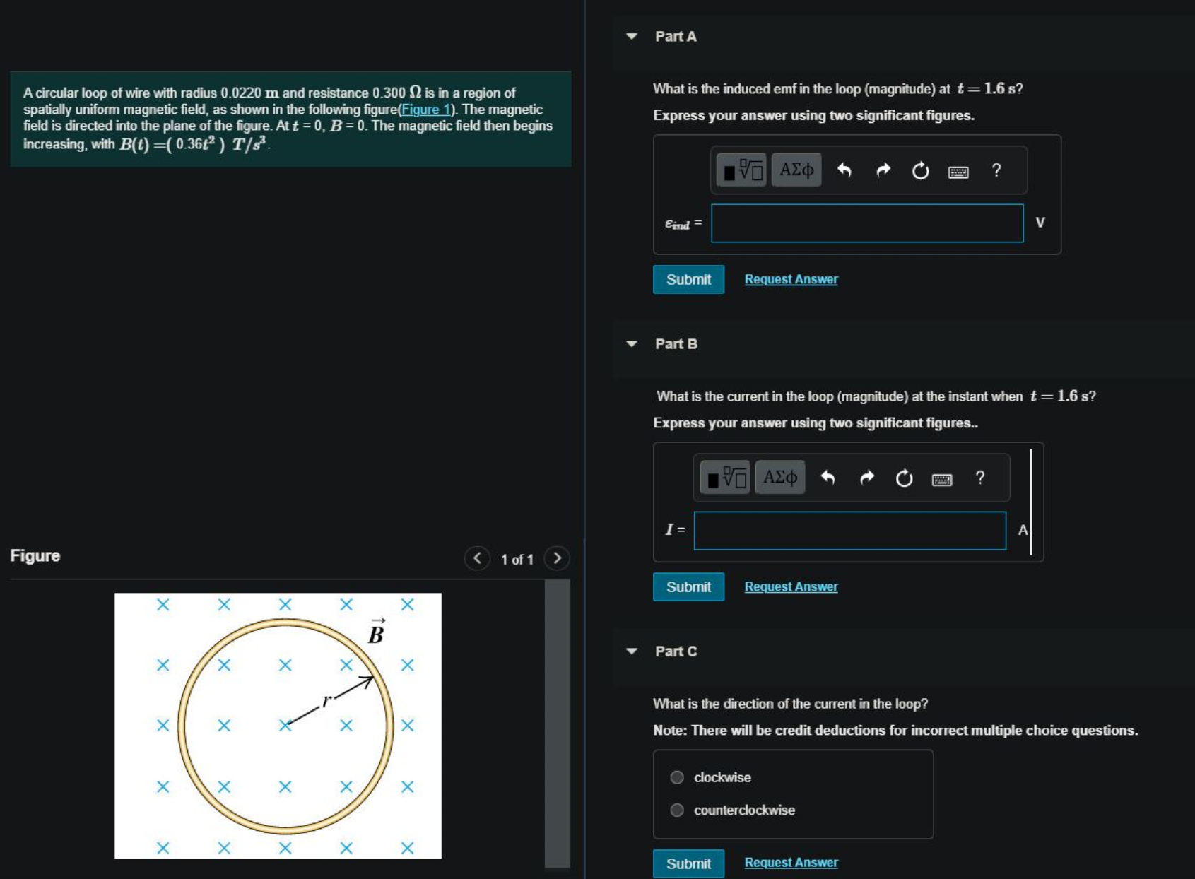 Solved Part A A circular loop of wire with radius 0.0220 m | Chegg.com