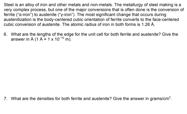 Solved Steel is an alloy of iron and other metals and | Chegg.com