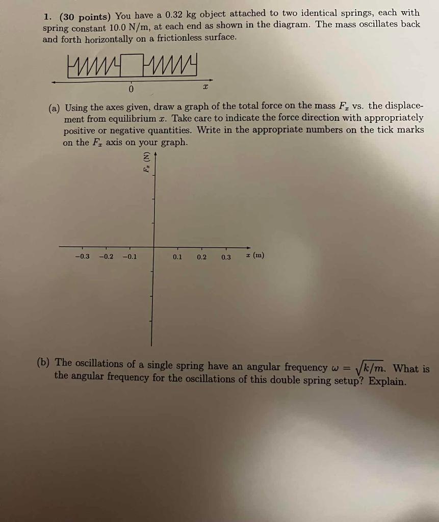 Solved 1. (30 points) You have a 0.32 kg object attached to | Chegg.com