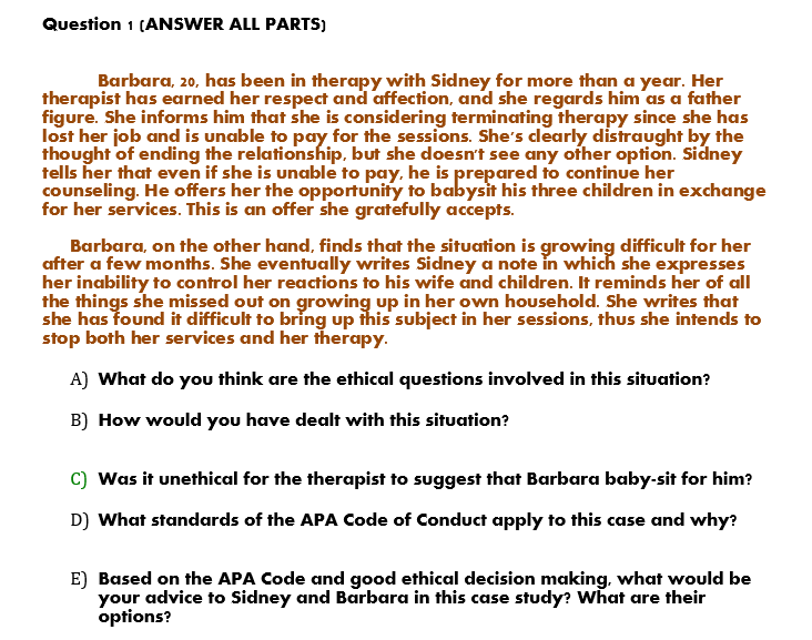 Solved Question 1 (ANSWER ALL PARTS) Barbara, 20, has been | Chegg.com