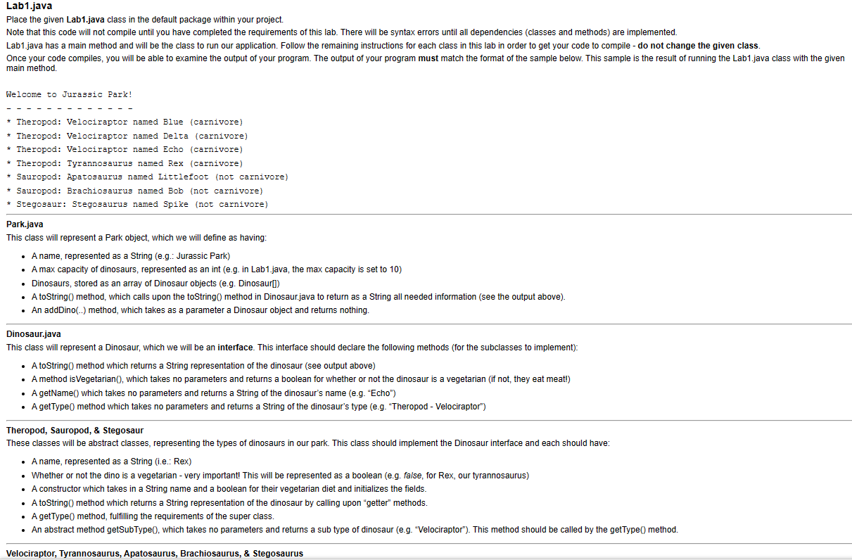 Solved Park.java : Dinosaur.java | Chegg.com