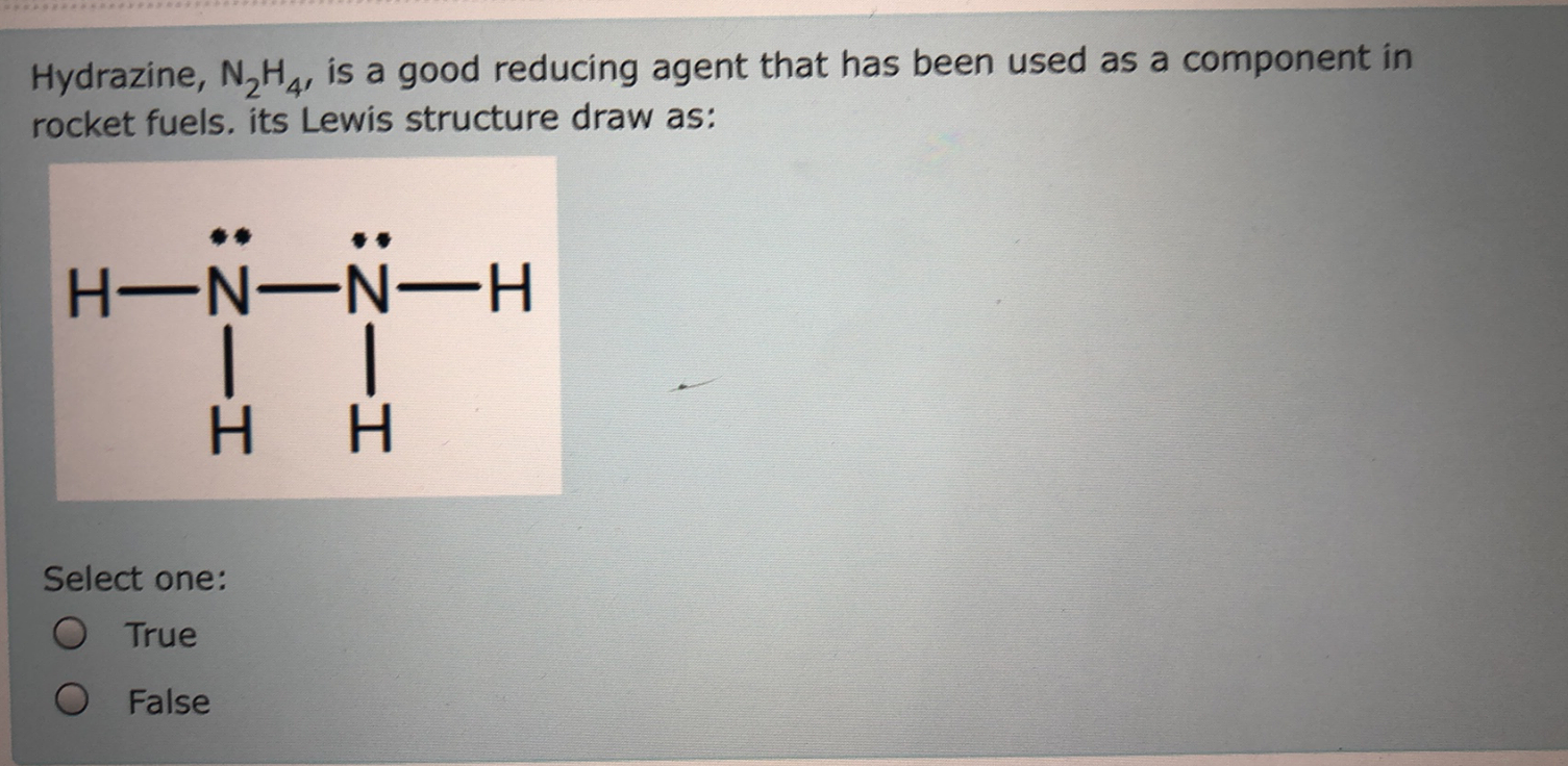 Solved Hydrazine, NZH4, is a good reducing agent that has | Chegg.com