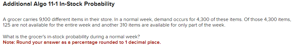 Solved Additional Algo 11-1 In-Stock Probability A grocer | Chegg.com