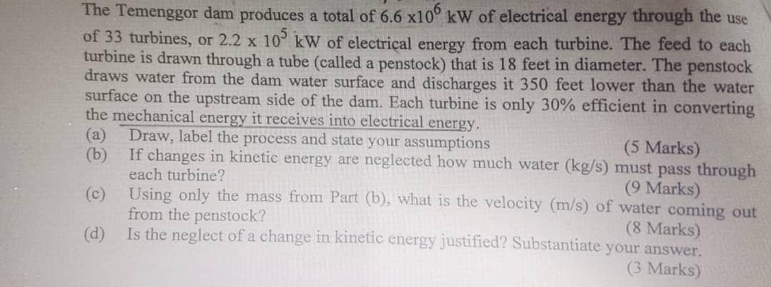 Solved The Temenggor dam produces a total of 6.6 x10Ⓡ kW of | Chegg.com