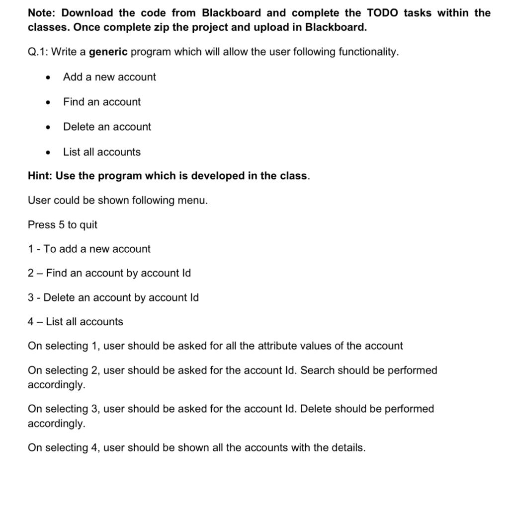 Solved Account: public String tostring() f \} return | Chegg.com