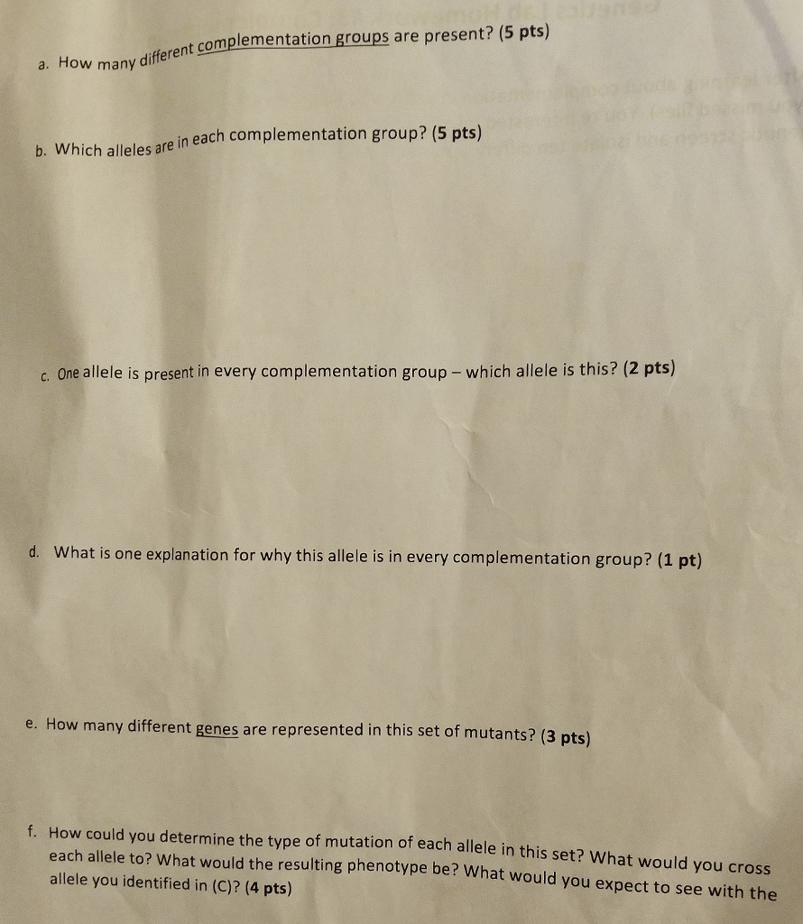 Solved complementation groups are present? (5 pts) a. How | Chegg.com