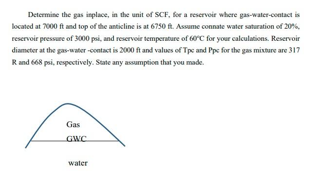Determine the gas inplace, in the unit of SCF, for a | Chegg.com