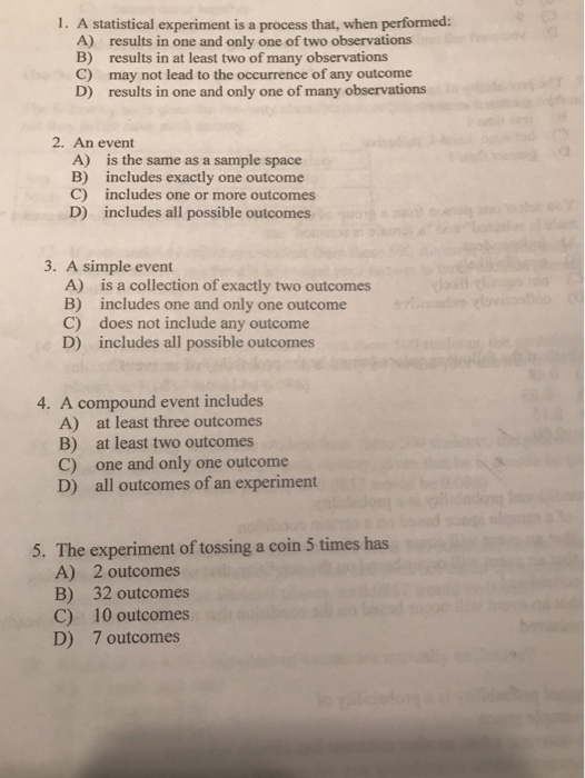 Solved 1. A statistical experiment is a process that, when | Chegg.com