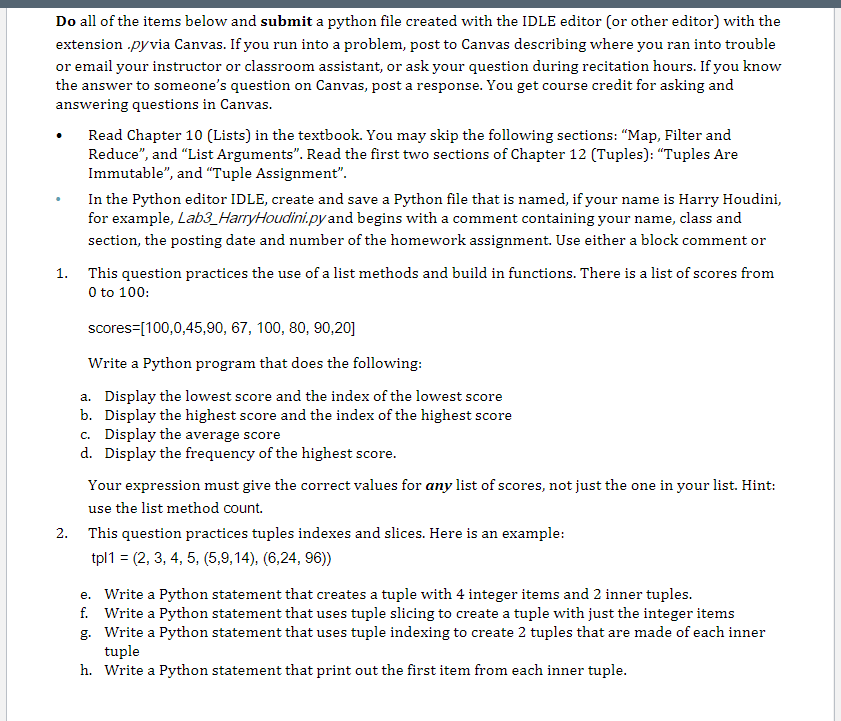 Solved Do all of the items below and submit a python file | Chegg.com