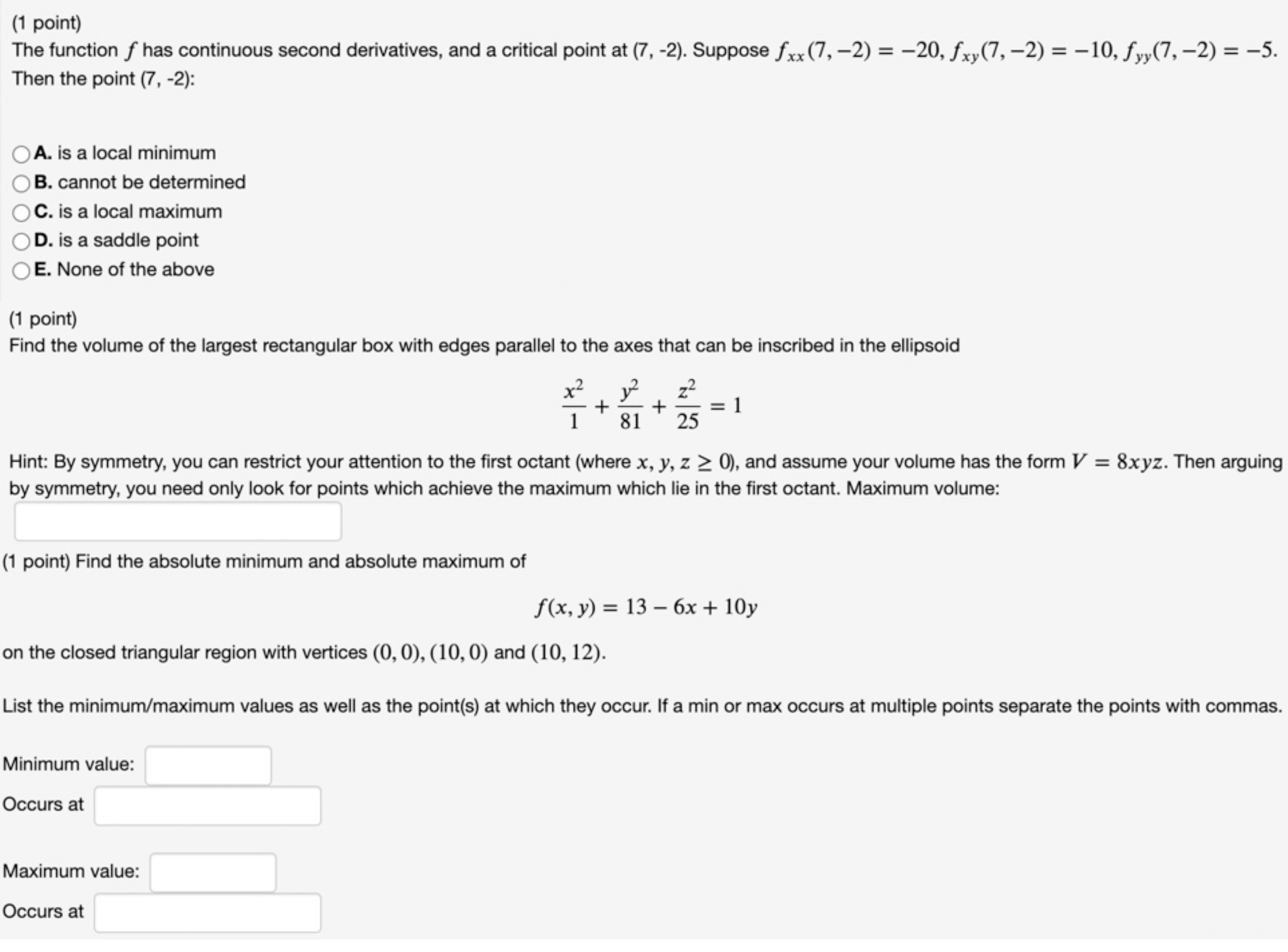 Solved (1 point) The function f has continuous second | Chegg.com