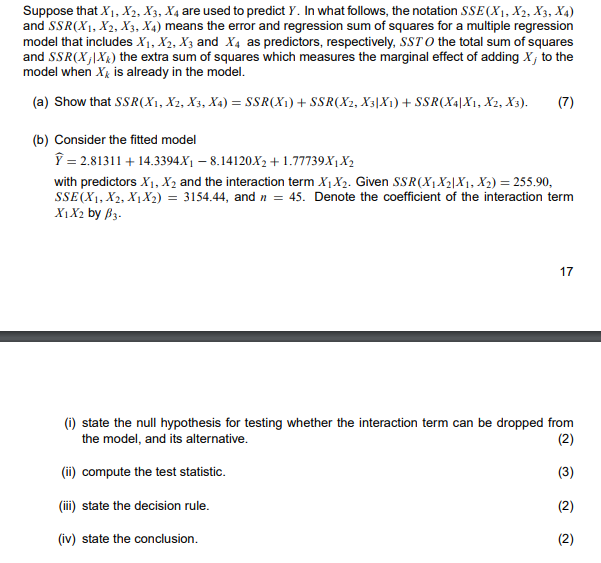 Suppose that X1, X2, X3, X4 are used to predict Y. In | Chegg.com