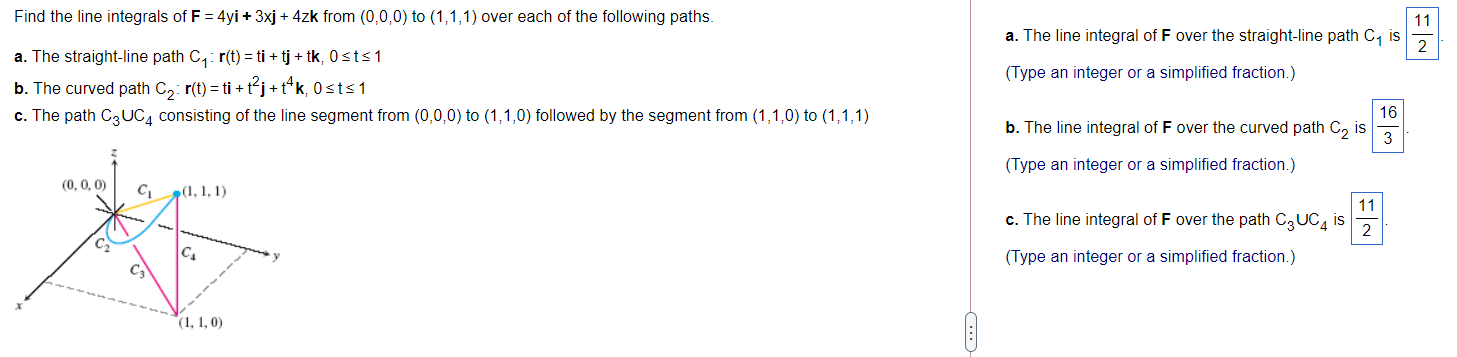 Solved Find the line integrals of F = 4yi + 3x3 + 4zk from | Chegg.com
