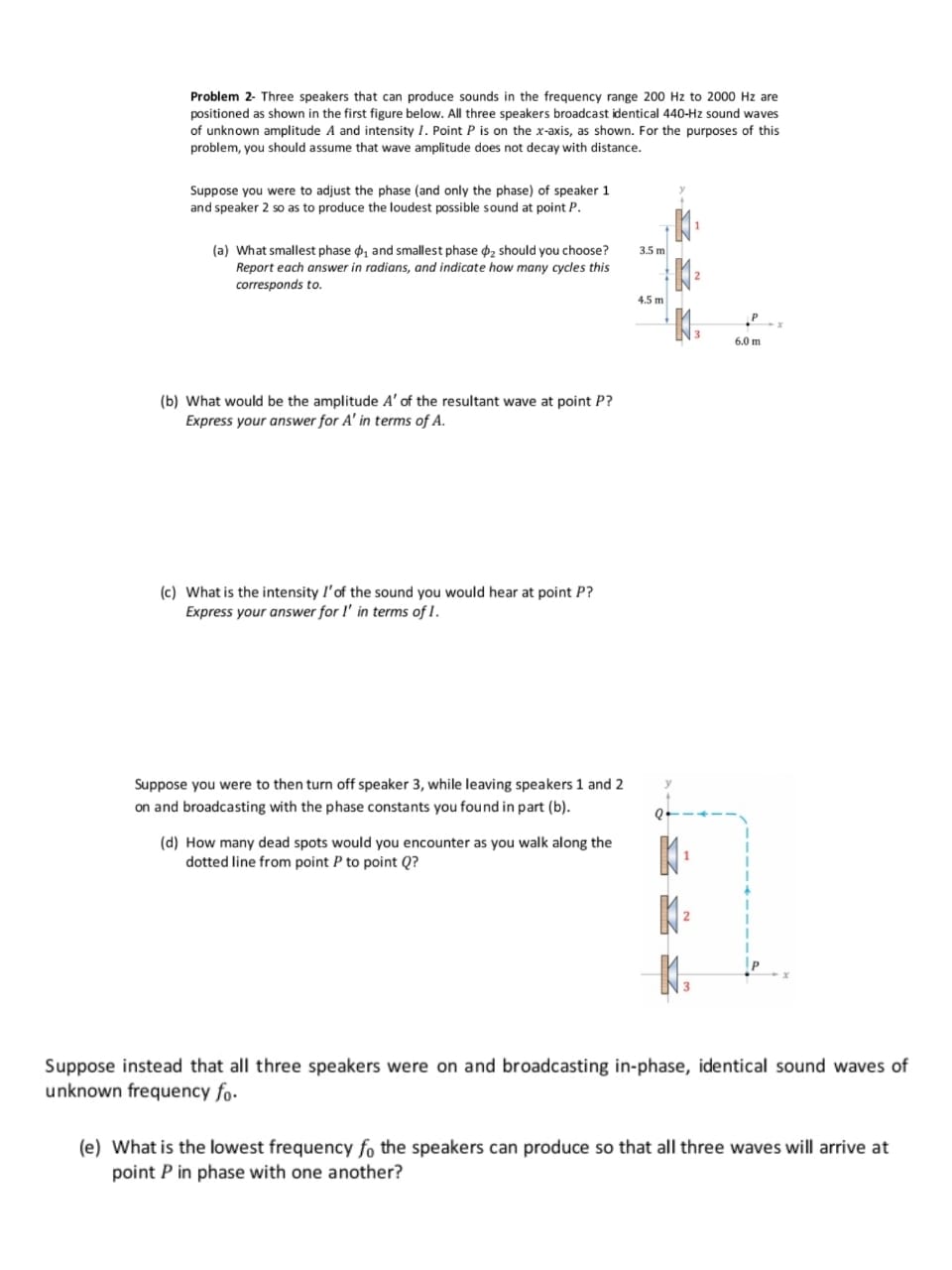 Solved Problem 2- ﻿Three speakers that can produce sounds in | Chegg.com