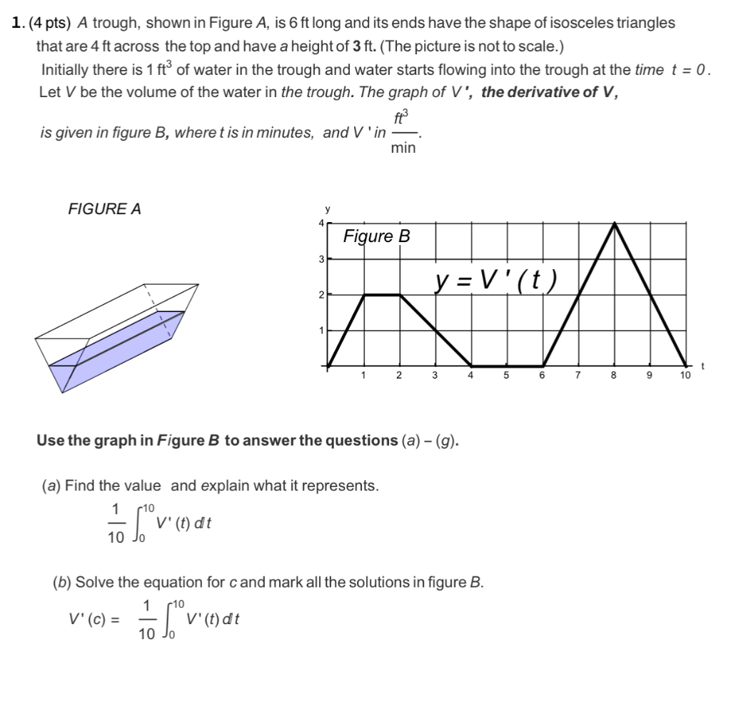 Solved 1.(4 pts) A trough, shown in Figure A, is 6 ft long | Chegg.com