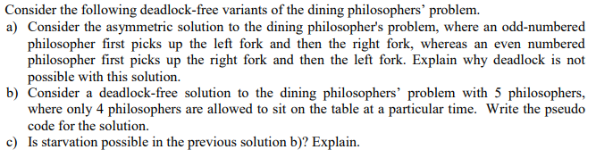 Solved Consider the following deadlock-free variants of the | Chegg.com