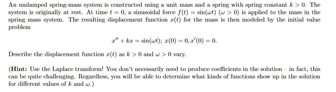 Solved An undamped spring-mass system is constructed using a | Chegg.com