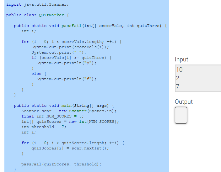 Solved import java.util.Scanner; public class QuizMarker \{ | Chegg.com