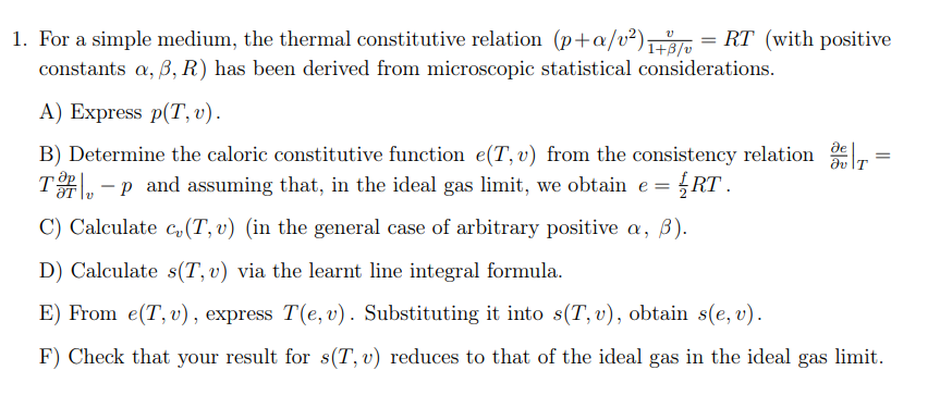 де au IT 1. For a simple medium, the thermal | Chegg.com