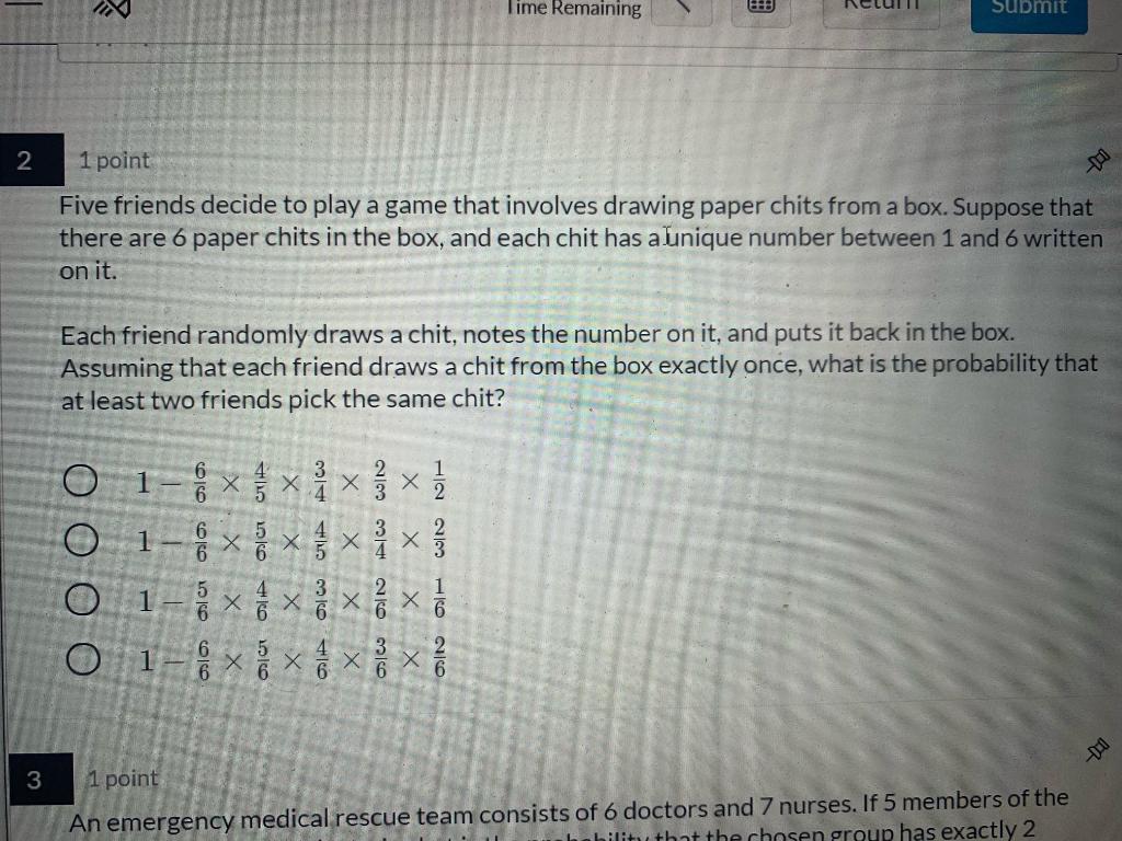 Solved lime Remaining Submit 2 1 point Five friends decide | Chegg.com