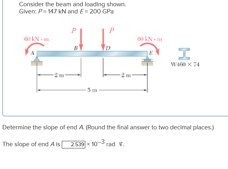 Solved Consider the beam and loading shown.Given: P=147kN | Chegg.com