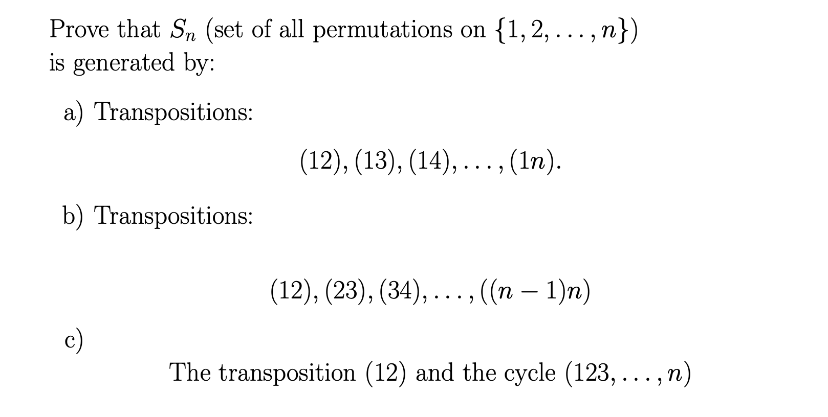 Solved Prove that Sn (set of all permutations on {1, | Chegg.com