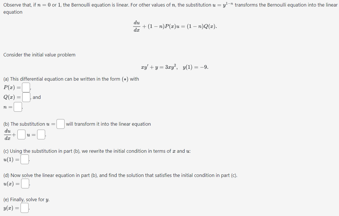 Solved Observe that, if n=0 or 1 , the Bernoulli equation is | Chegg.com