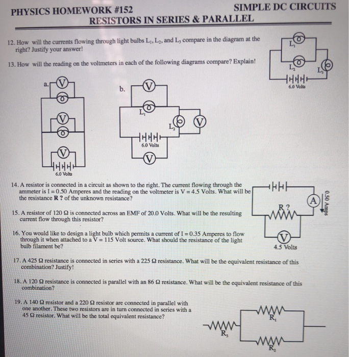 Solved SIMPLE DC CIRCUITS PHYSICS HOMEWORK #152 RESISTORS IN | Chegg.com