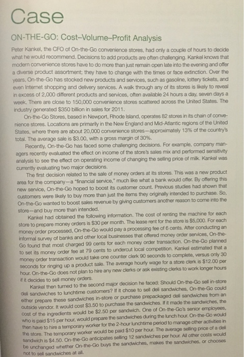 Solved Case ON-THE-GO: Cost-Volume-Profit Analysis Peter | Chegg.com