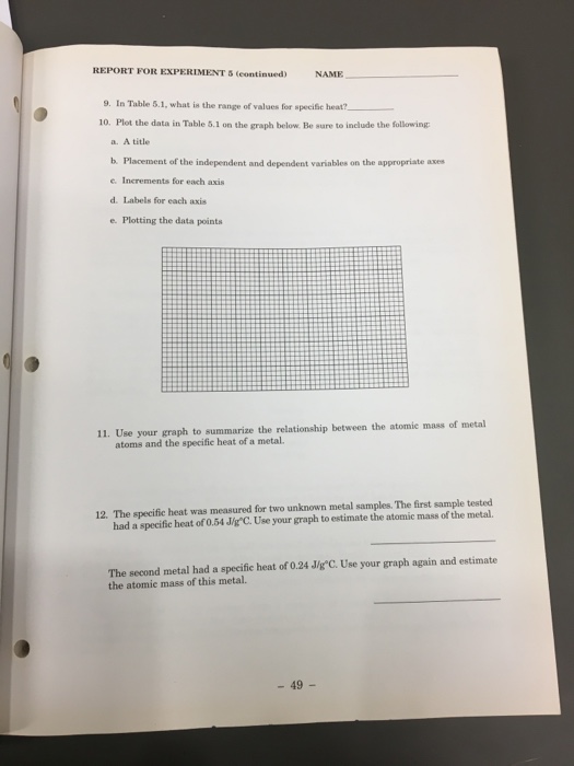 l 9 (s NAME REPORT FOR EXPERIMENT & (continued) | Chegg.com
