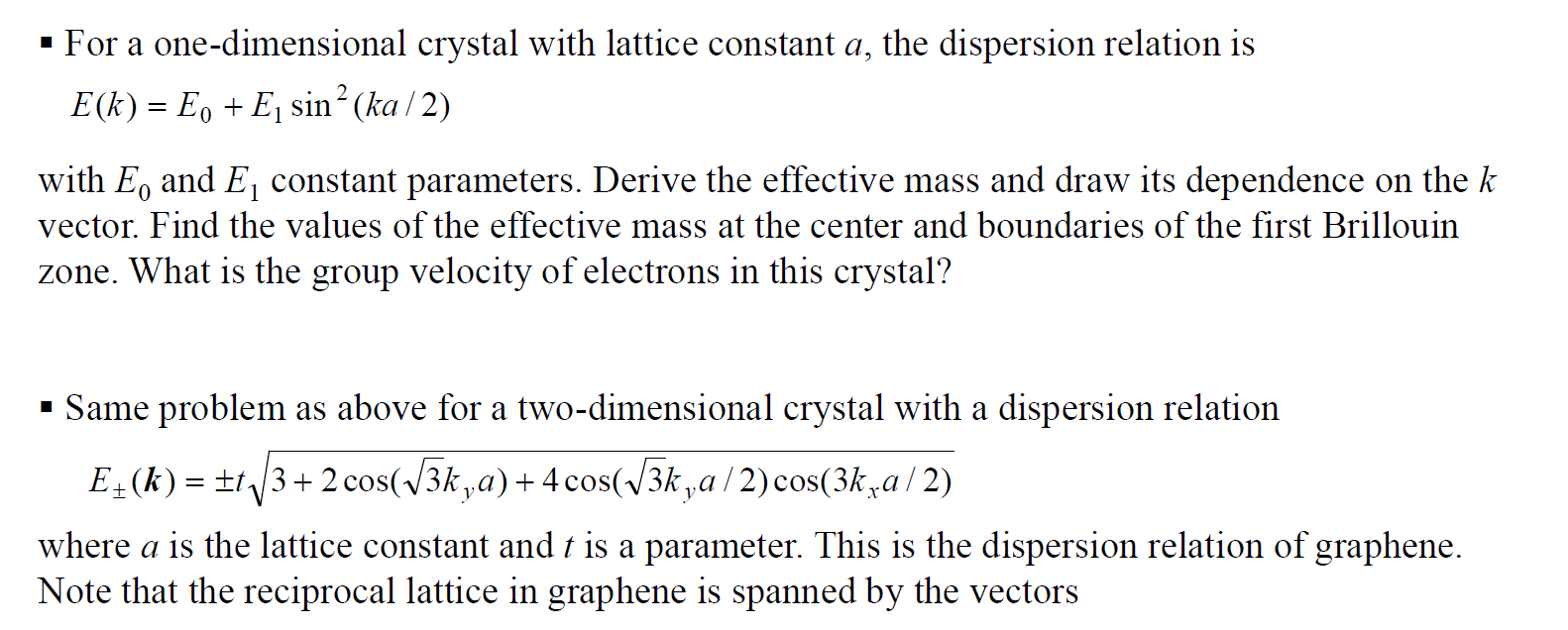 Solved . For a one-dimensional crystal with lattice constant | Chegg.com