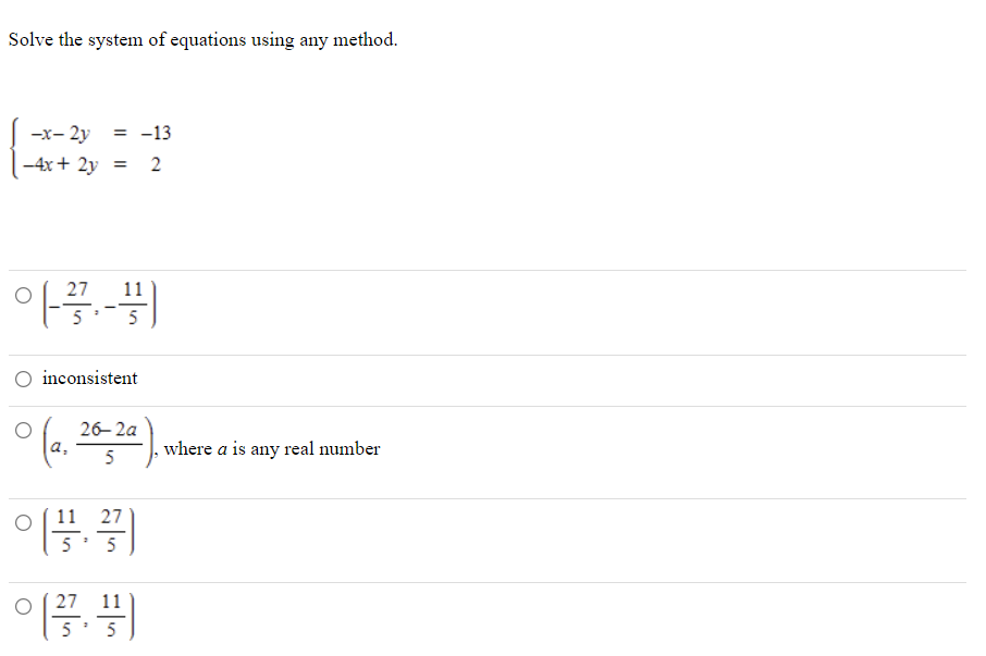 Solved Solve the system of equations using any method. | Chegg.com