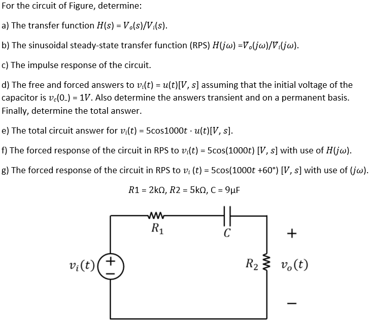 Solved For the circuit of Figure, determine: a) The transfer | Chegg.com