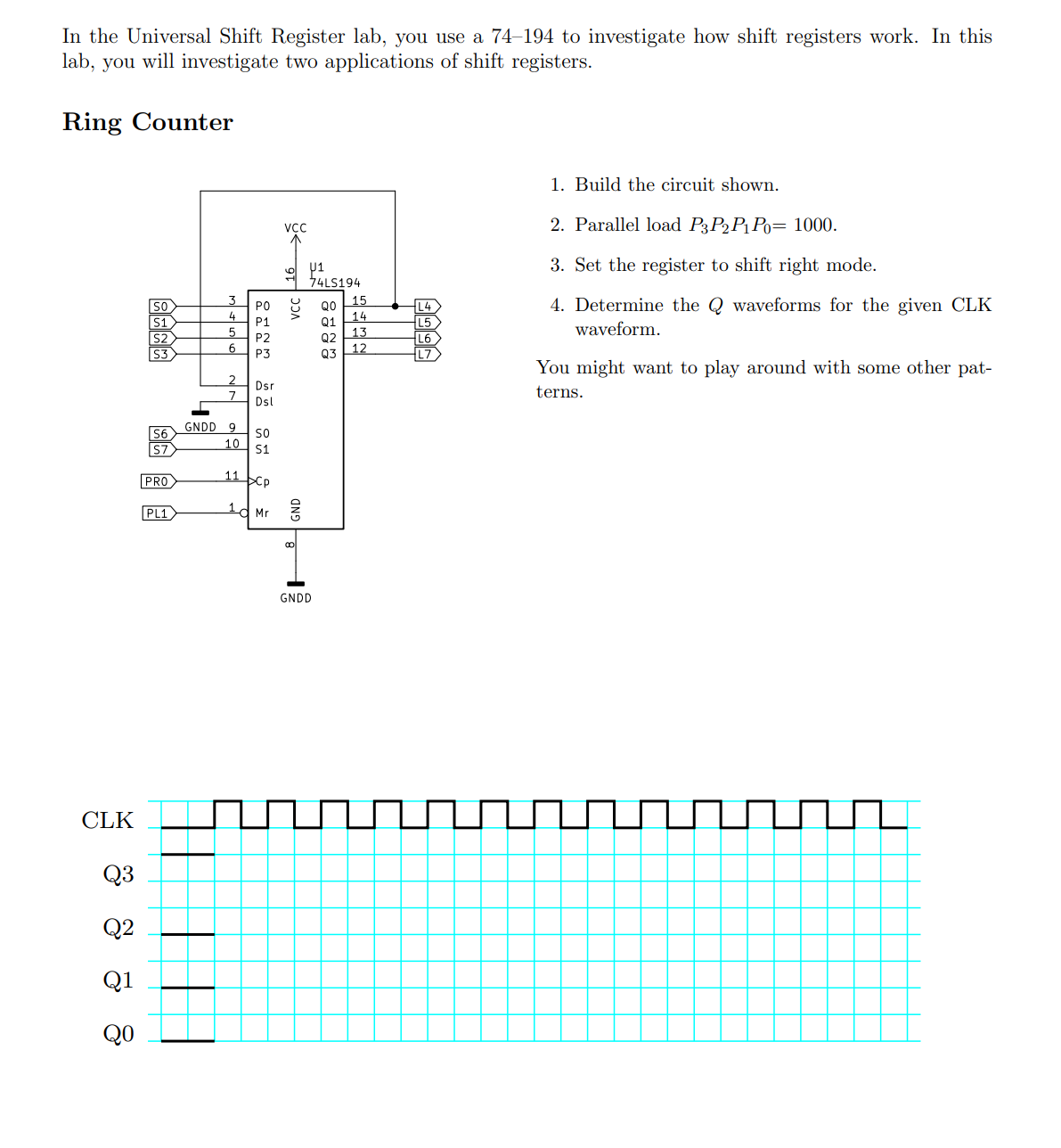 Solved In the Universal Shift Register lab, you use a 74−194 | Chegg.com
