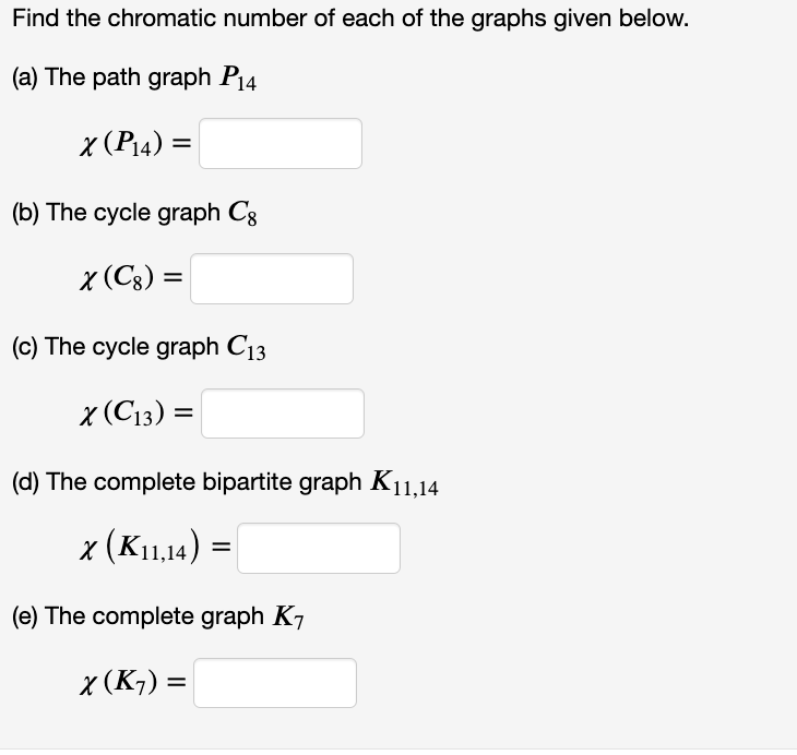 Solved Find the chromatic number of each of the graphs given | Chegg.com